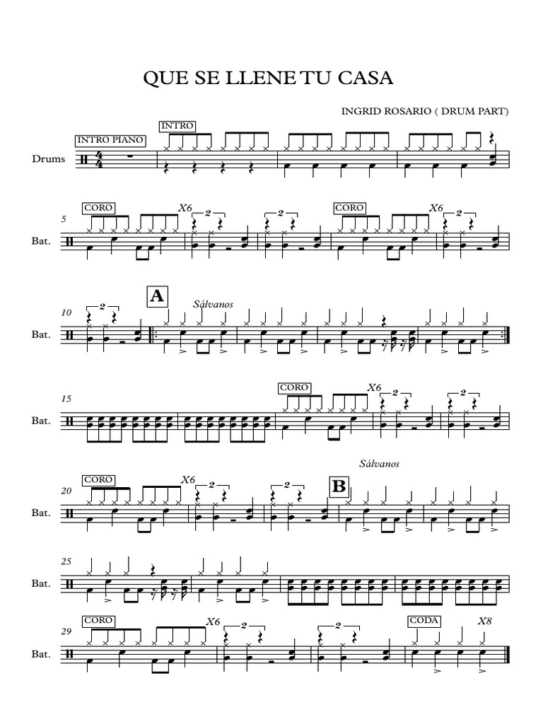 Que Se Llene Tu Casa - Ingrid Rosario - DRUMS TRANSCRIPTION | PDF