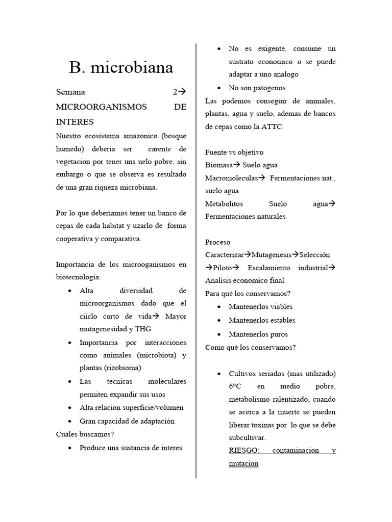 Resumen Semana 2 Biotecnología Microbiana | PDF | Congelación | Las bacterias