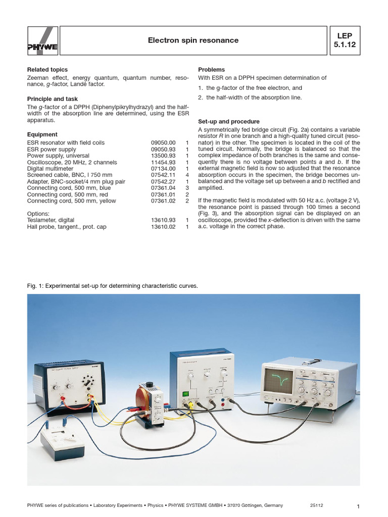 LEP 5.1.12 Electron Spin Resonance: Related Topics Problems | PDF ...