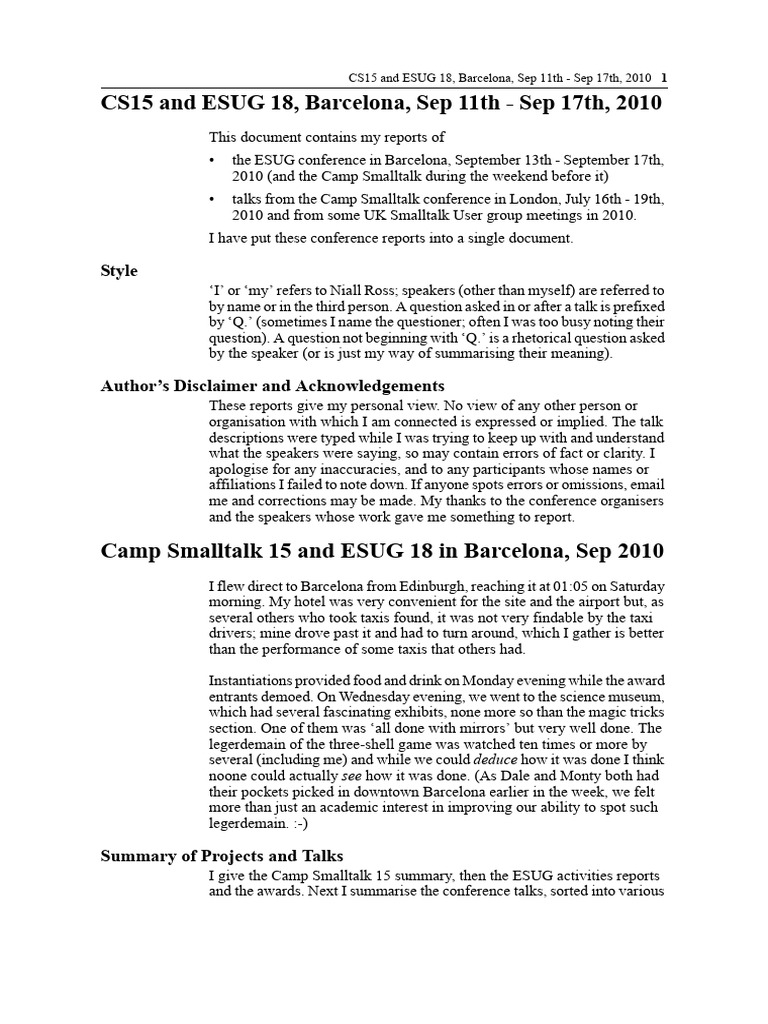 Niall Ross ESUG2010 Report | PDF | Systems Engineering | Computer Engineering