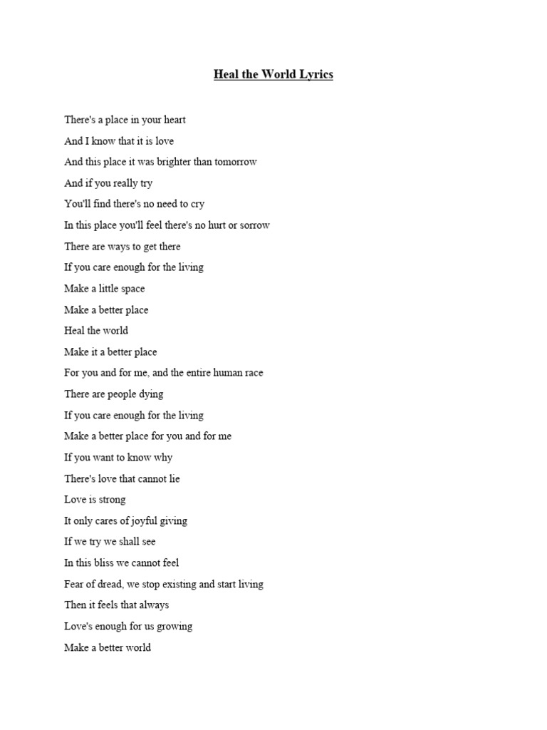 Heal The World Lyrics | PDF | Love