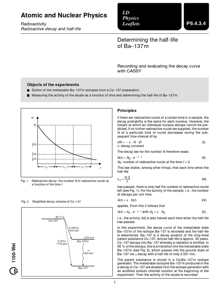 Atomic and Nuclear Physics: Determining The Half-Life of Ba 137 M ...