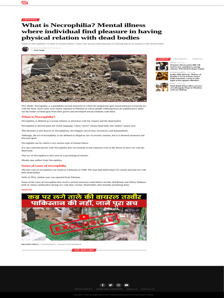 What Is Necrophilia - Mental Illness Where Individual Find Pleasure in ...