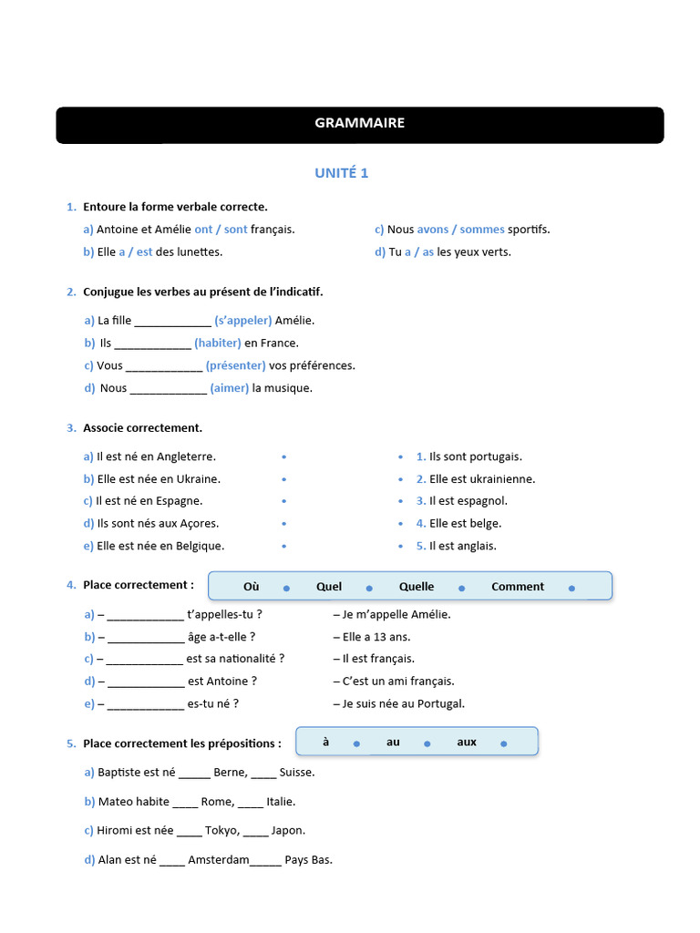 Exercices de Grammaire Française pour Débutants | PDF | Linguistique ...