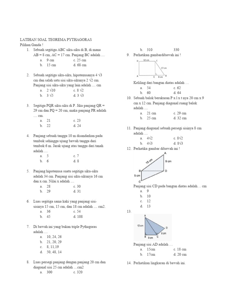 Latihan Soal Teorema Pythagoras | PDF