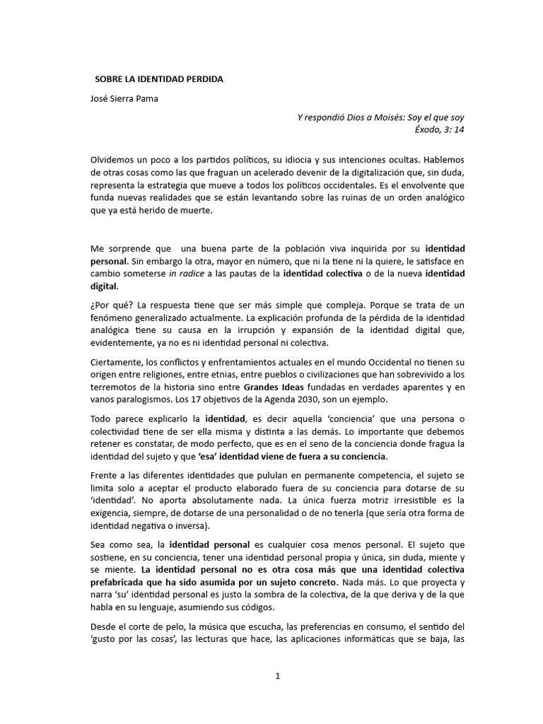 Sobre La Identidad Perdida | PDF | Información | Libertad