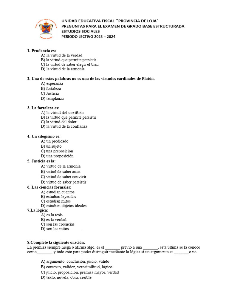Examen Grado 2024 Sociales | PDF | Sufragio | Igualdad social