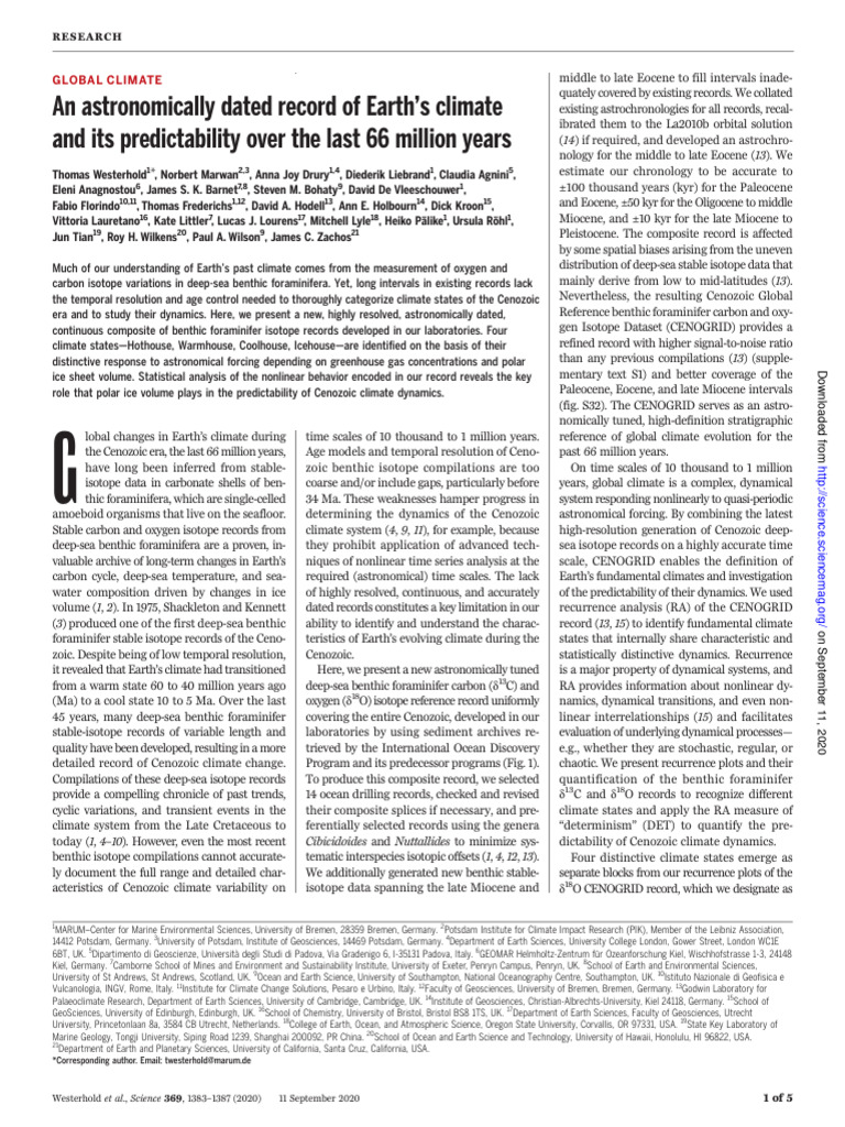 Westerhold Et Al. 2020 - An Astronomically Dated Record of Earths ...