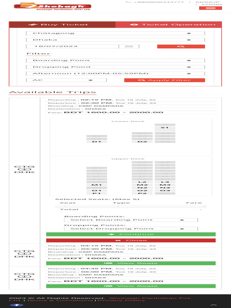 Shohagh Paribahan Bus Schedule & Seat Plan | PDF