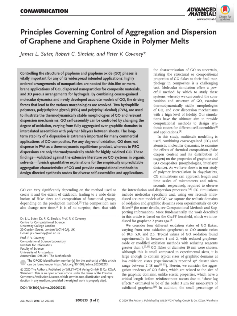 Principles Governing Control of Aggregation and Dispersion of Graphene and Graphene Oxide in ...