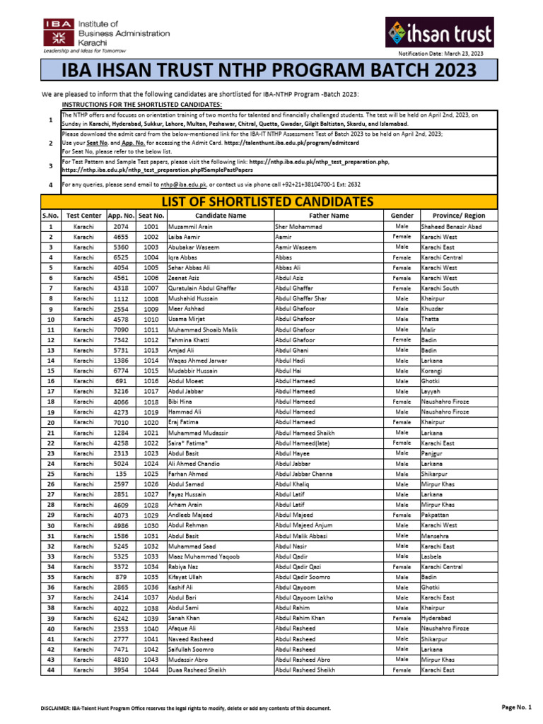 NTHP Shortlisted Candidate NTHP Batch 2023 | PDF