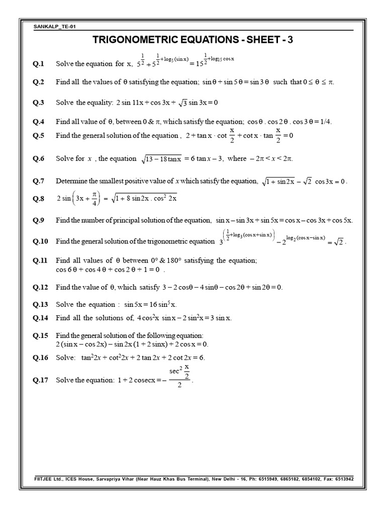 Trigonometric Eq 3 | Download Free PDF | Equations | Trigonometric ...
