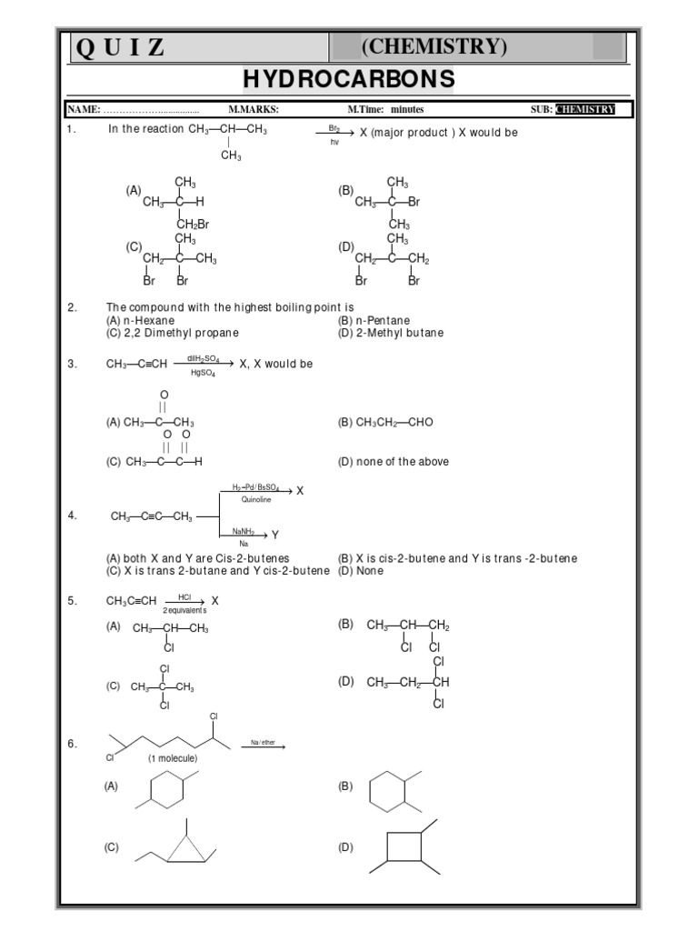 Quiz-Hydrocarbons-Snd SND | PDF | Methyl Group | Organic Compounds