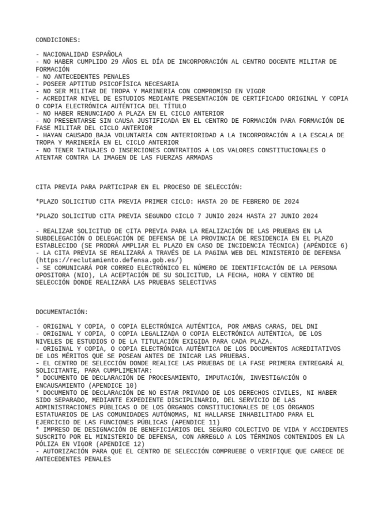 Condiciones y Documentos A Presentar Tropa y Marineria - Sci | PDF