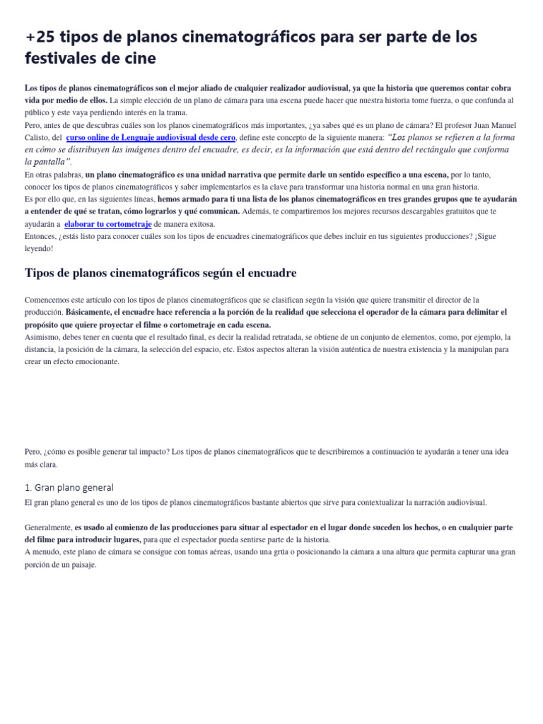 25 Tipos de Planos Cinematográficos para Ser Parte de Los Festivales de ...