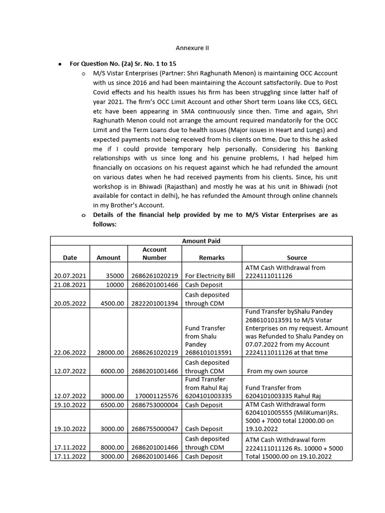 Annexure II | PDF | Cheque | Payments