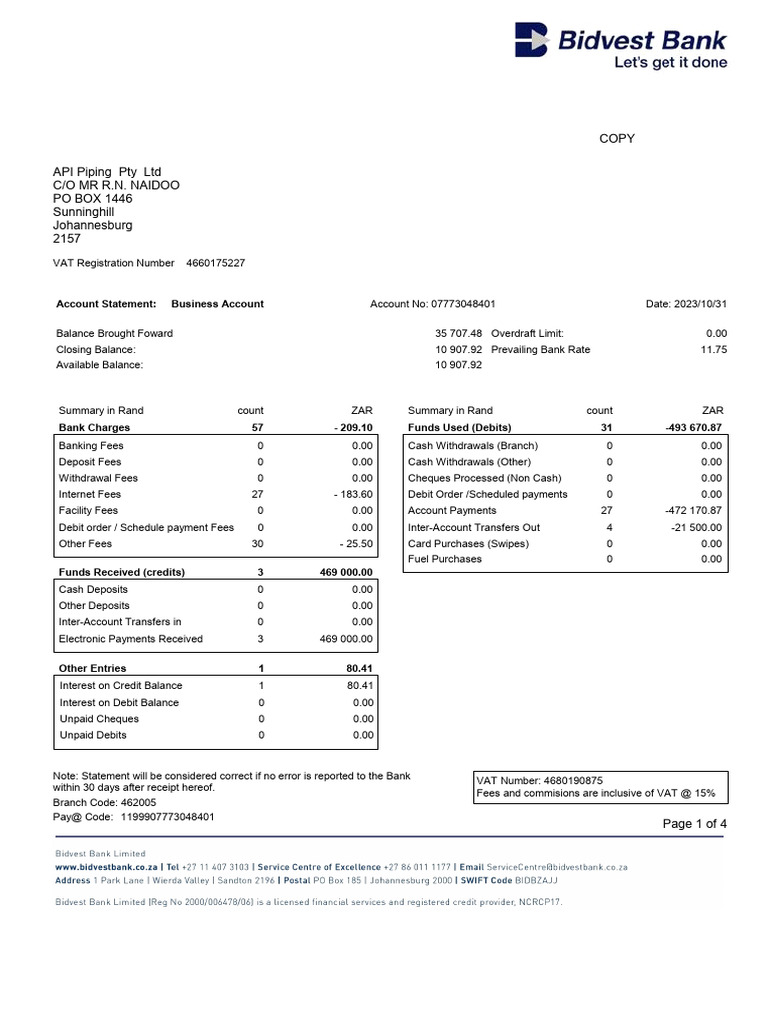 Account Statement: Business Account | PDF