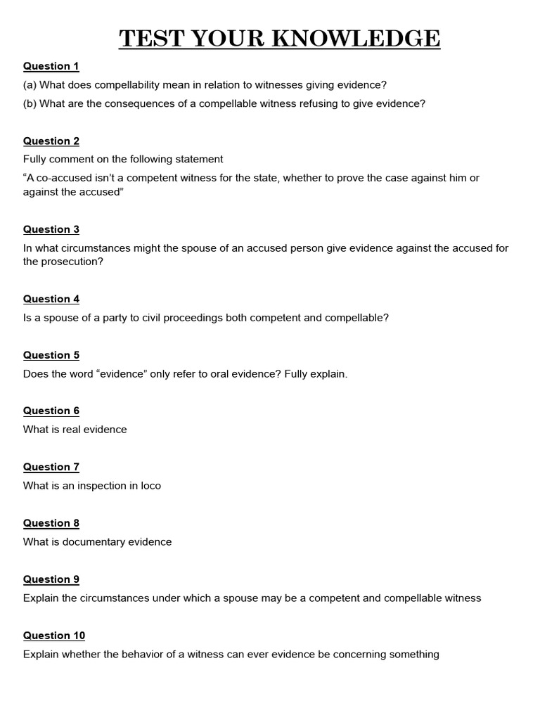 Test Your Knowledge | PDF | Witness | Evidence (Law)
