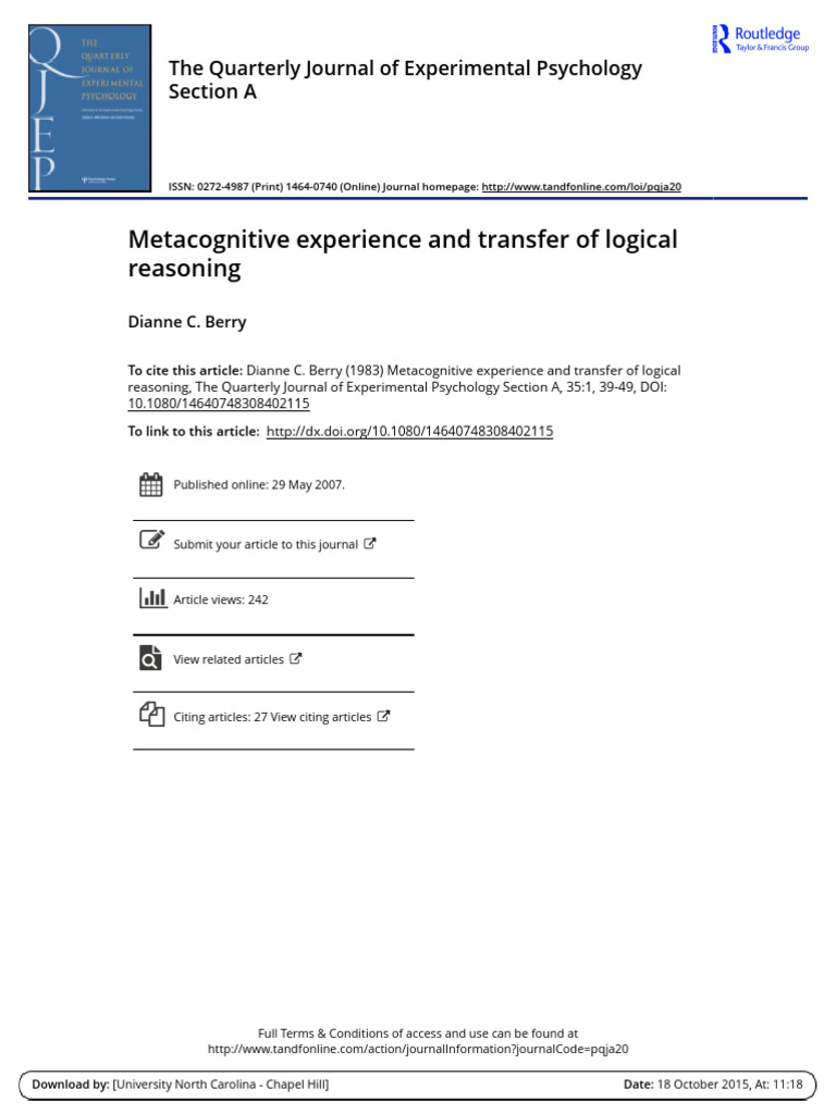 Metacognitive Experience and Transfer of Logical Reasoning | PDF ...