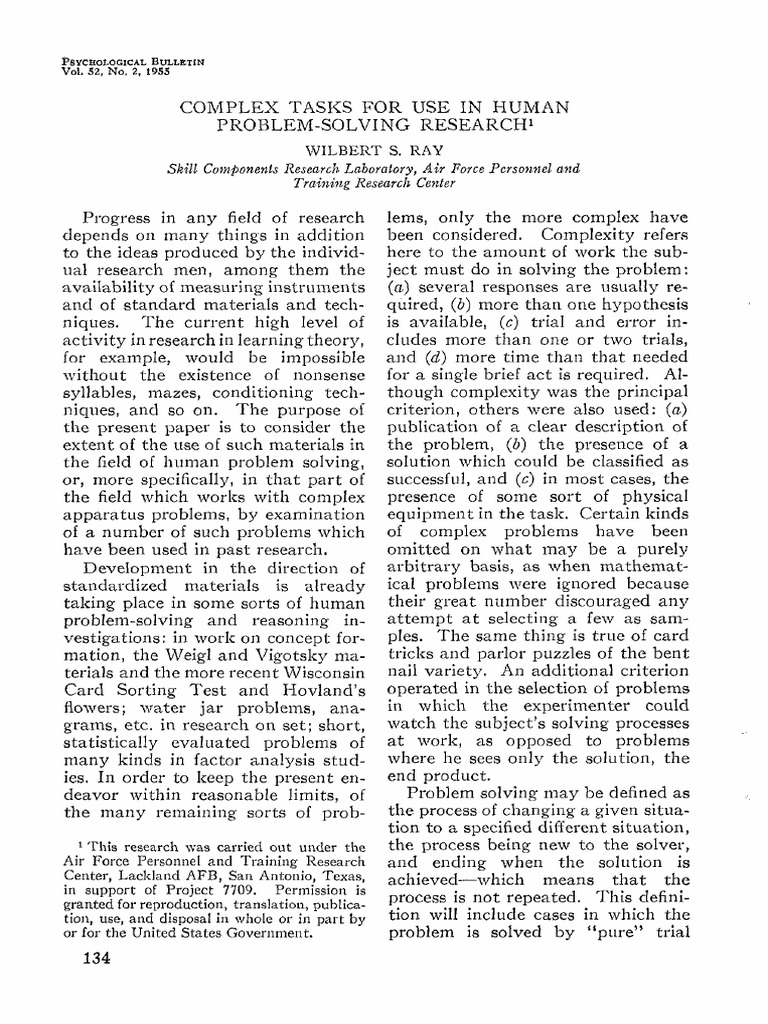 Complex Tasks For Use in Human Problem-Solving Research. | PDF ... Complex Tasks For Use in Human Problem-Solving Research. | PDF ...
