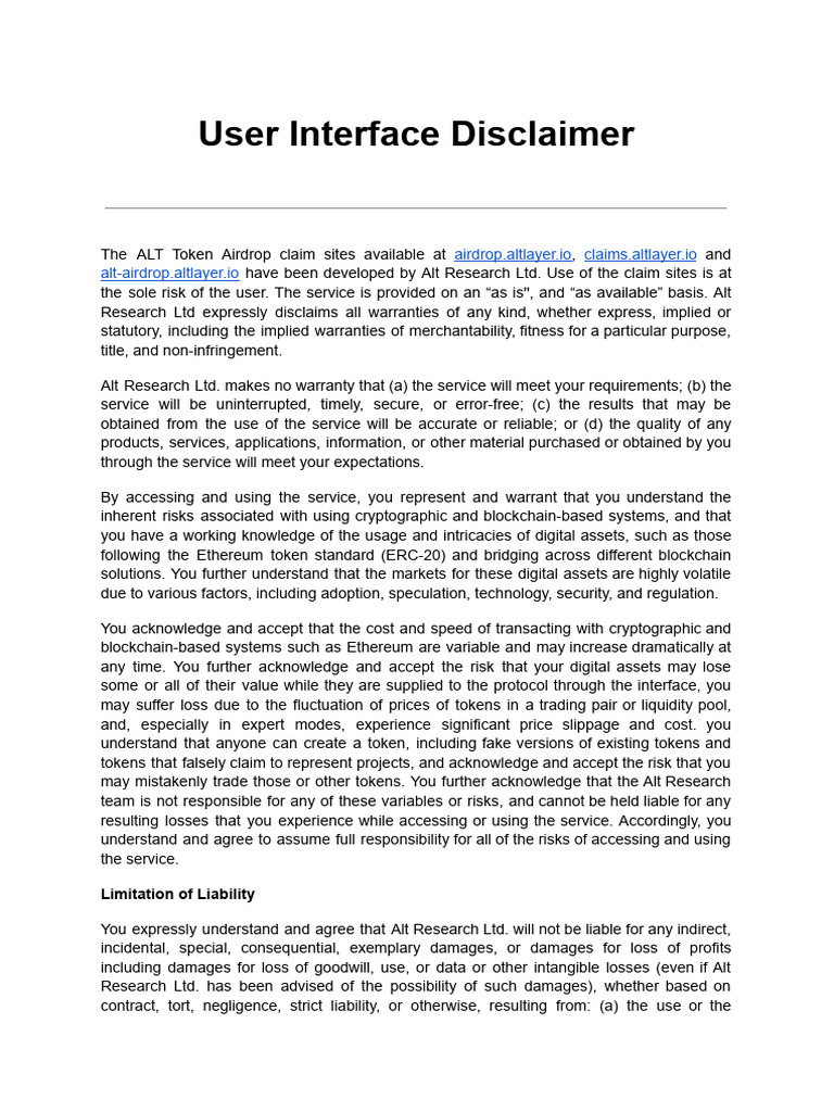 Airdrop Claim Ui Disclaimer | PDF | Damages | Legal Liability