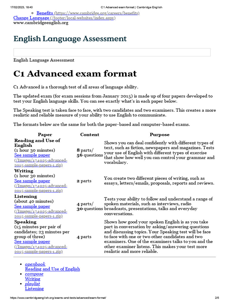 C1 Advanced Exam Format - Cambridge English | PDF | Linguistics | Human ...