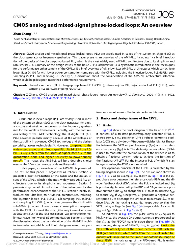 CMOS Analog and Mixed-Signal Phase-Locked Loops - An Overview | PDF