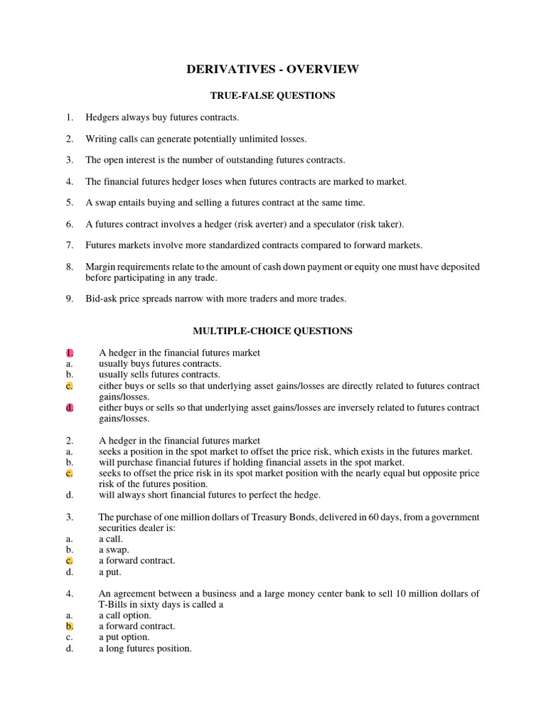 Chapter 3 - Exercises - Derivatives | PDF | Futures Contract | Hedge ...