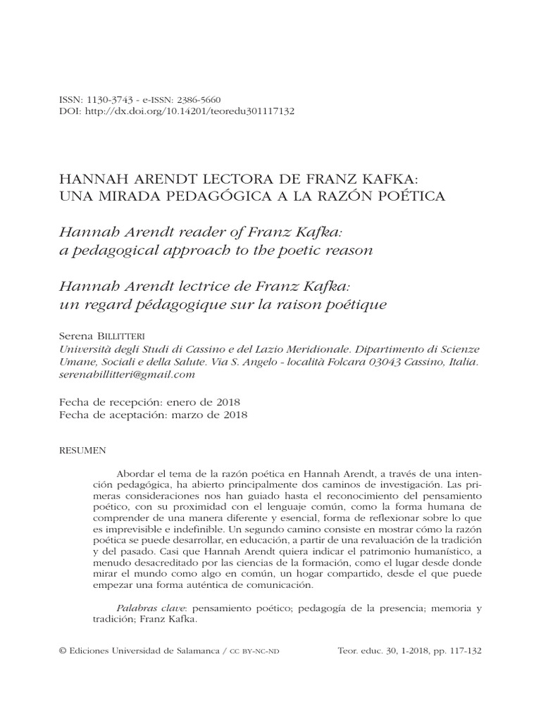 Hannah Arendt Lectora de Franz Kafka Una | PDF | Hannah Arendt | Verdad