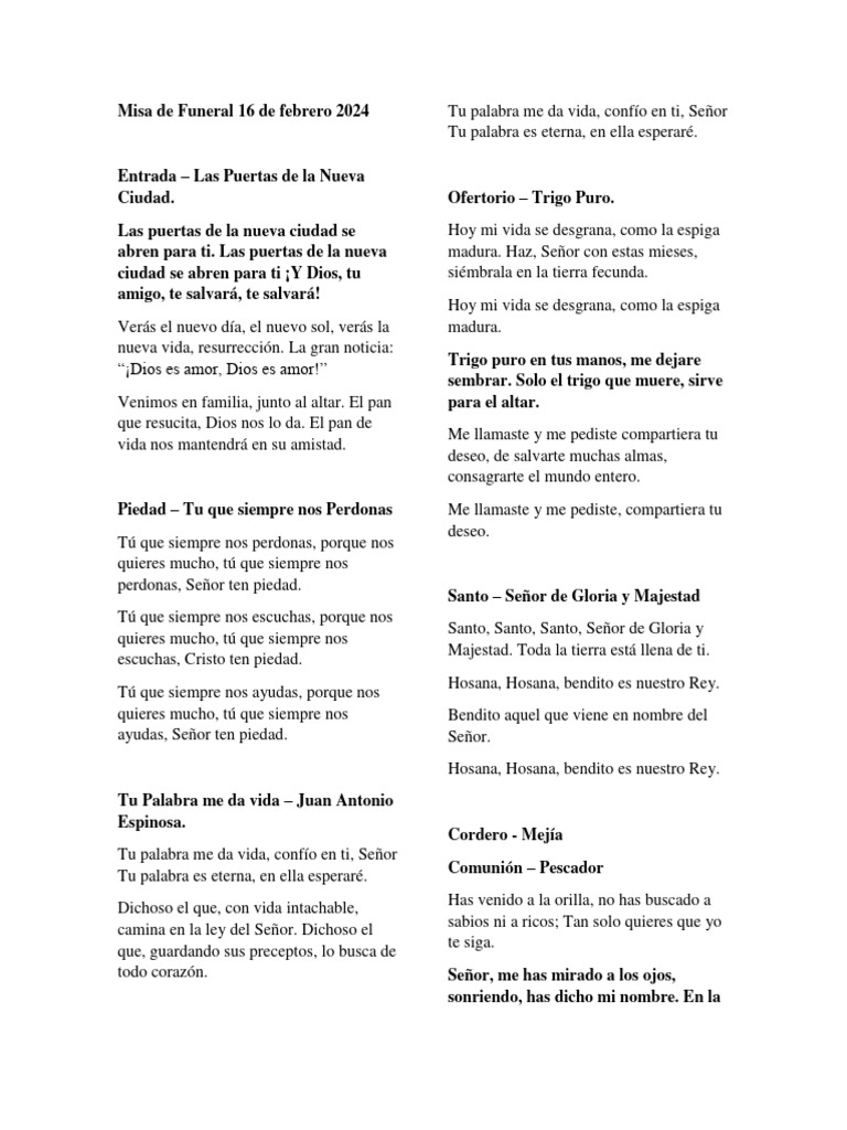Misa de Funeral 16 de Febrero 2024 | PDF | Misa (liturgia) | Cristo ...