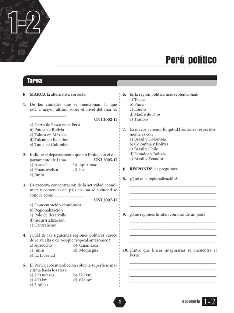 06 Tarea Geografia S1A | PDF | Perú | Minería