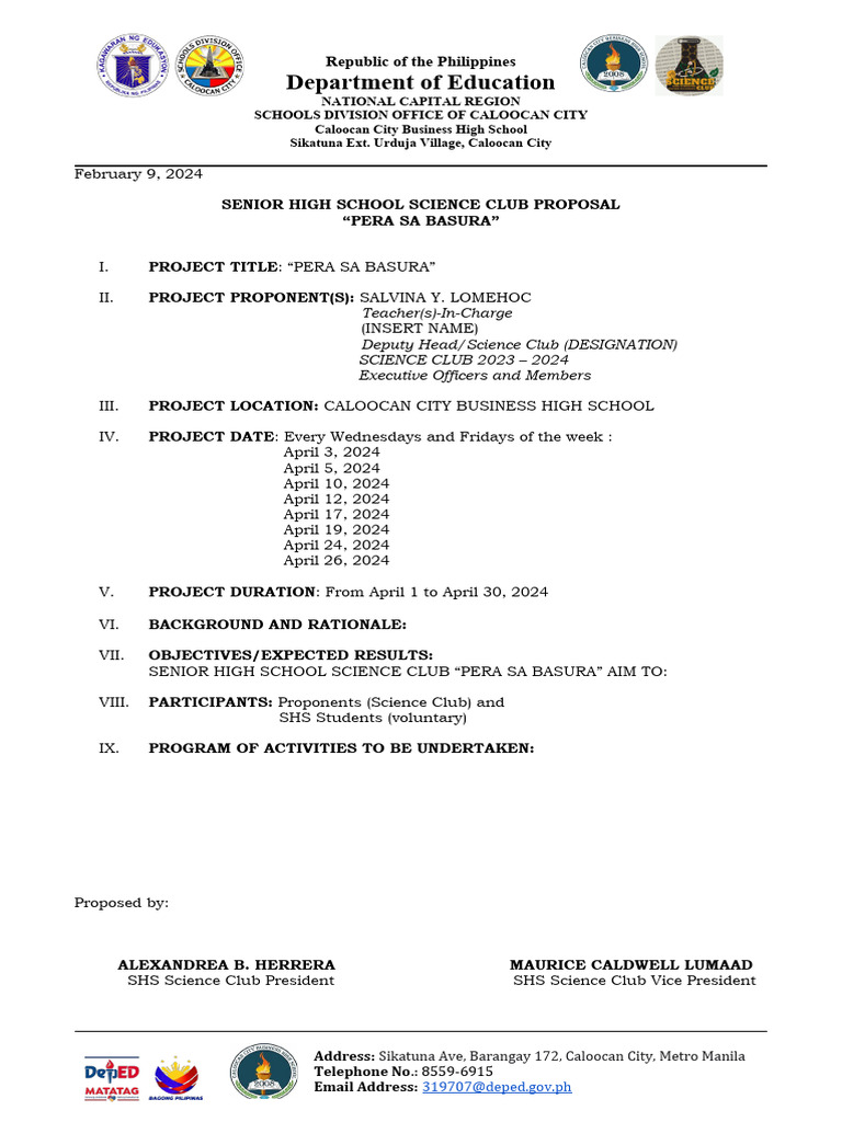 Project Proposal - Pera Sa Basura | PDF