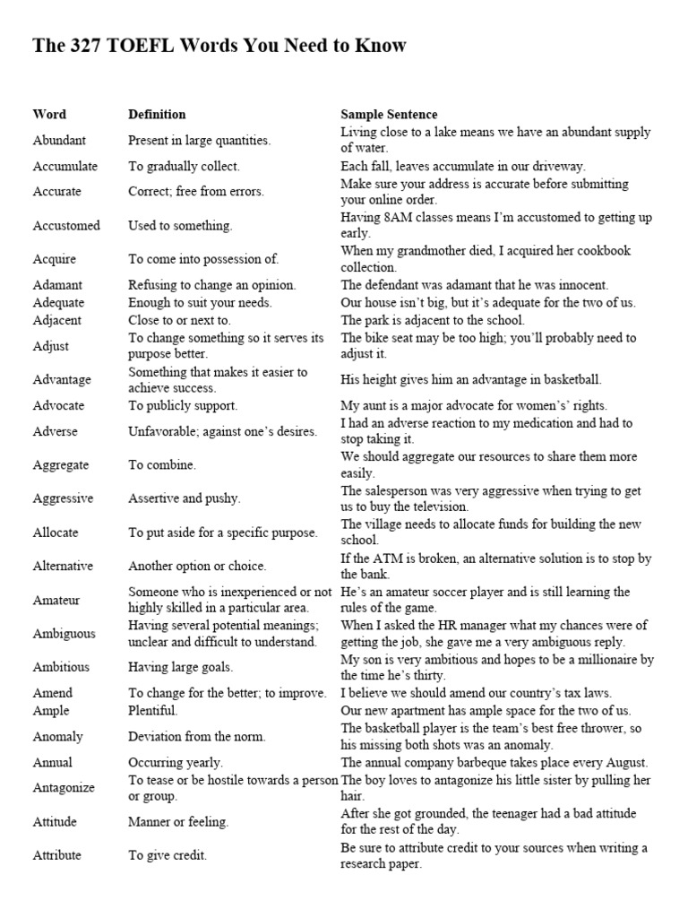TOEFL Vocabulary | PDF