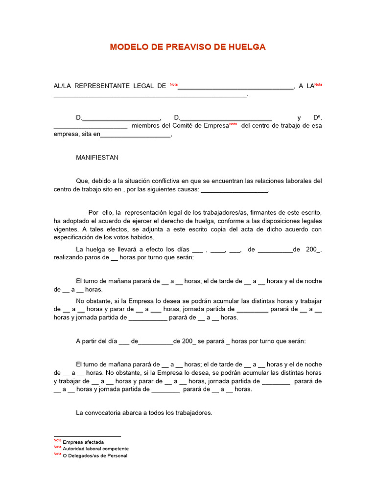 Modelo de Preaviso de Huelga | PDF | Justicia | Crimen y violencia