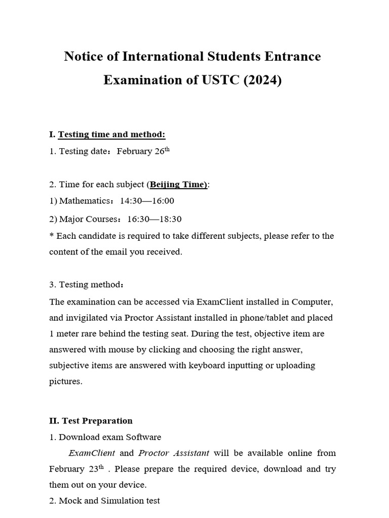 Notice of International Students Entrance Examination of USTC (2024) - 2 | PDF | Bluetooth ...