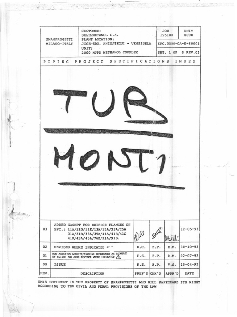 Piping Class Supermetanol | PDF
