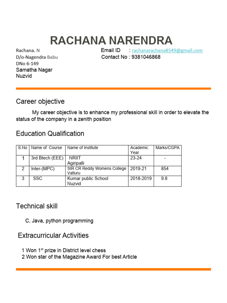 RESUME Rachana | PDF