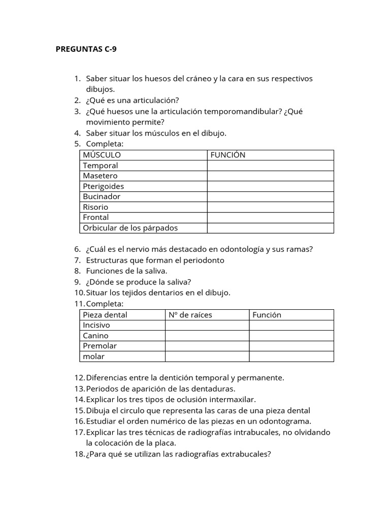 Preguntas para Estudiar c09 | PDF | Odontología | Ramas de Odontología