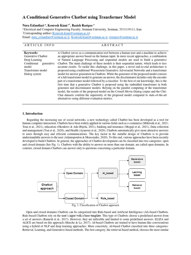 A Conditional Generative Chatbot Using Transformer Pdf Applied Mathematics Computational 6788