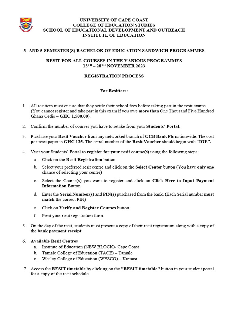 Resit Registration | PDF