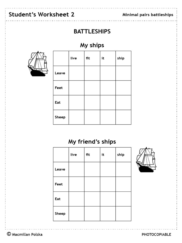 Minimal Pairs Battleships Worksheet | PDF