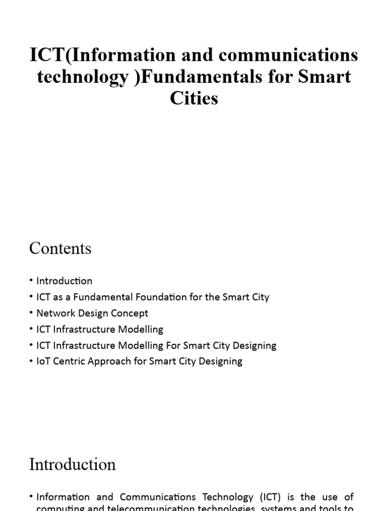 ICT Fundamentals For Smart Cities, ICT Infrastructure Modelling, IoT ... ICT Fundamentals For Smart Cities, ICT Infrastructure Modelling, IoT ...