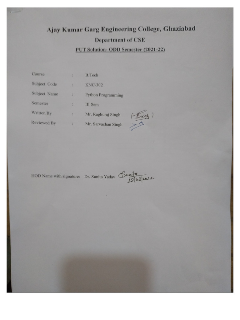 Python Programming KNC-302 PUT Sol ODD Sem 21-22 | PDF Python Programming KNC-302 PUT Sol ODD Sem 21-22 | PDF