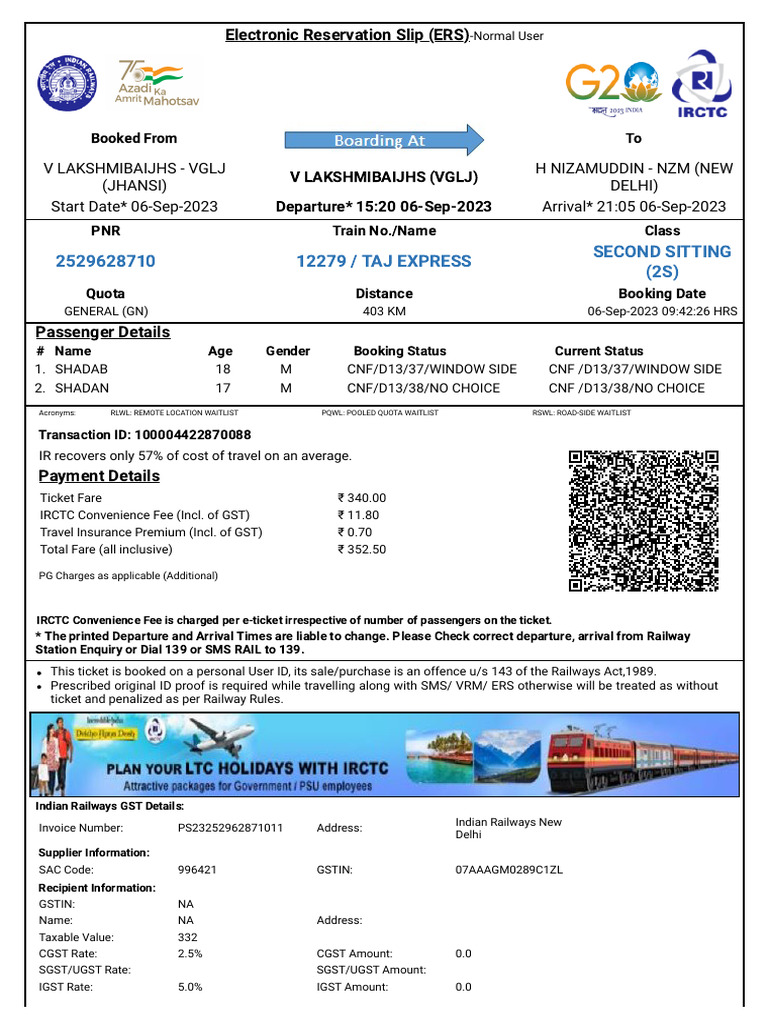 Taj Express Second Sitting (2S) | Download Free PDF | Value Added Tax ...