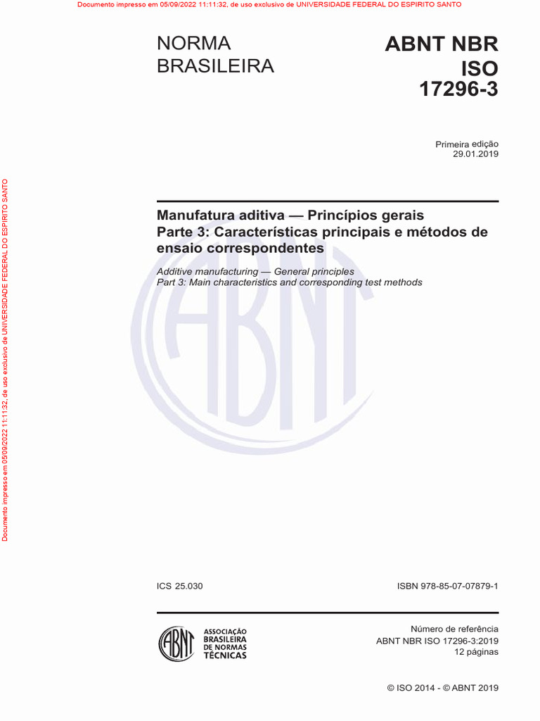 ABNT NBR ISO 17296-3 - Características Principais e Métodos de Ensaios ...