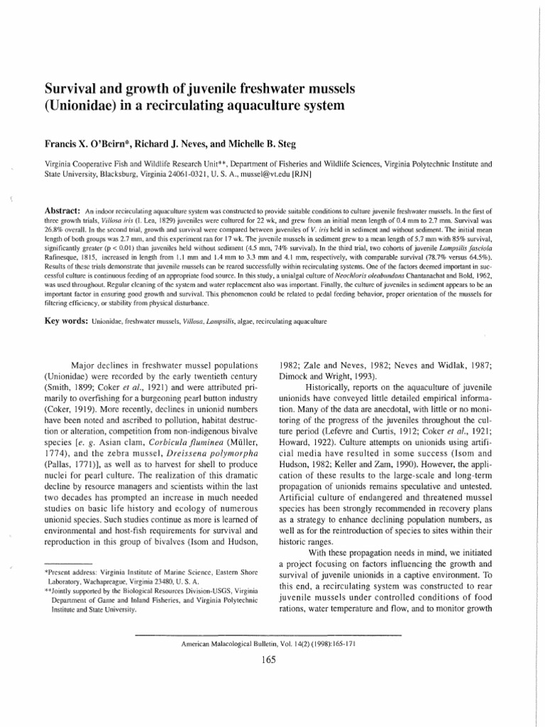 O'Beirn Et Al. Survival and Growth 1998 | PDF | Science & Mathematics