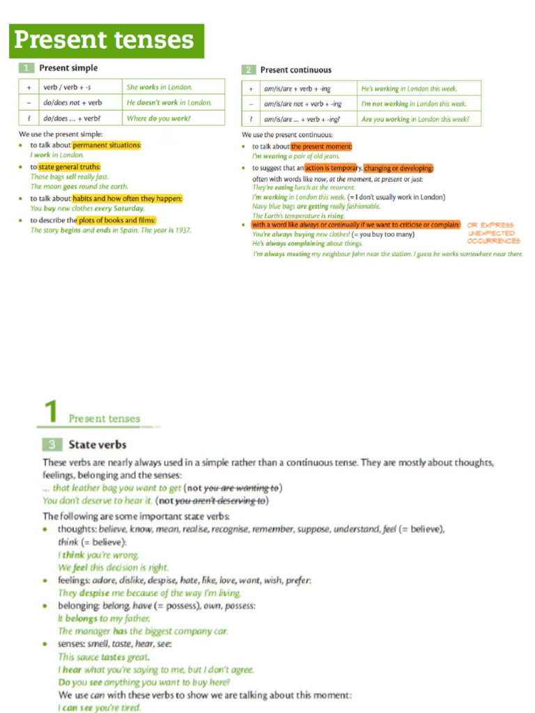 Present Tenses Stative Verbs Past Simple Vs Pres Perf | PDF