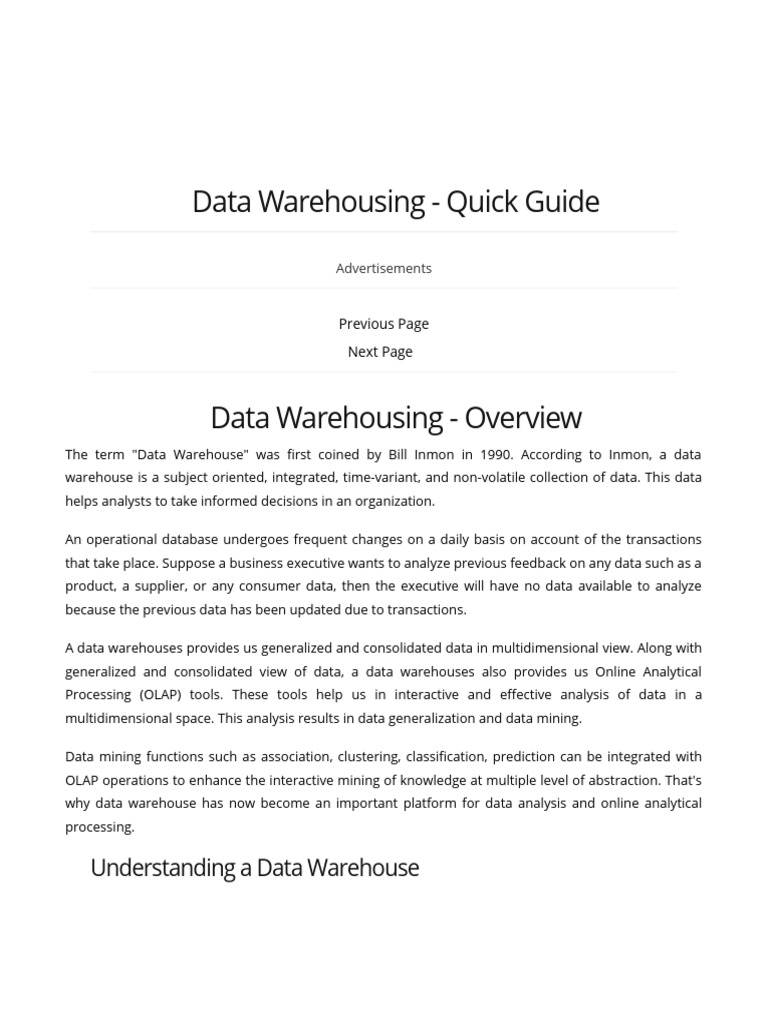 Data Warehousing Quick Guide | PDF