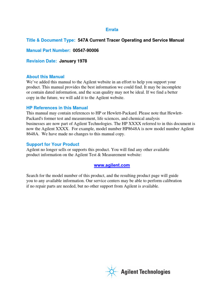 HP 547A Current Tracer Operating and Service Manual | PDF