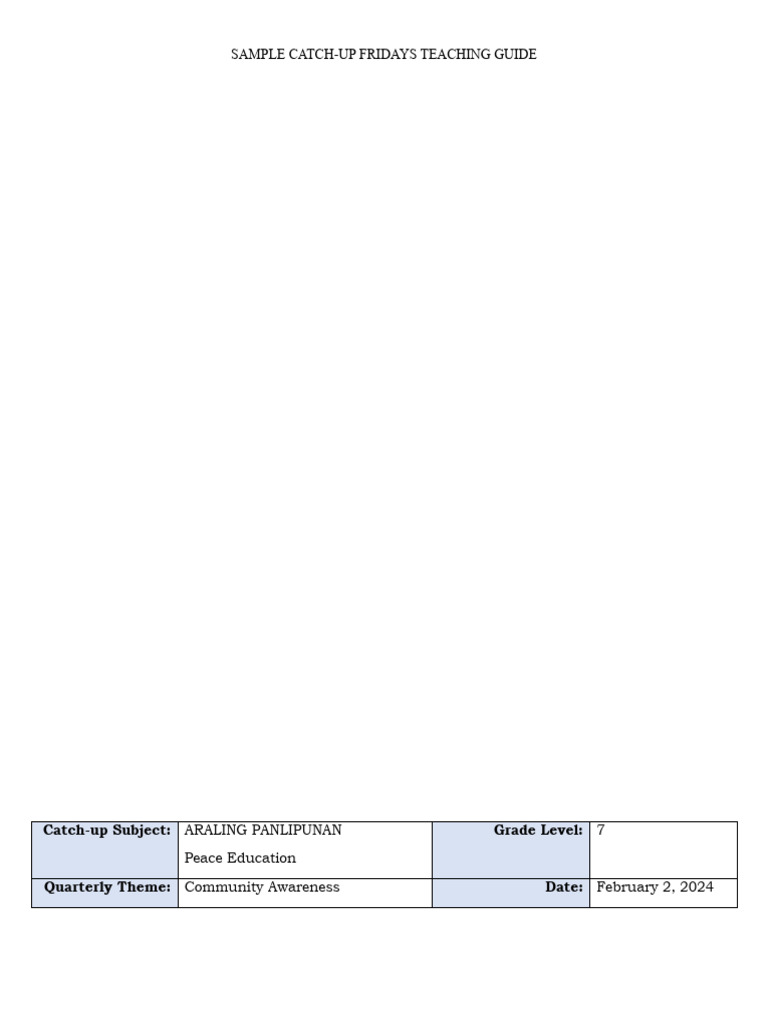 Sample Catch Up Fridays Teaching Guide | PDF